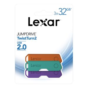 lexar® jumpdrive® twistturn2 usb 2.0 flash drives, 32gb, pack of 3 flash drives, ljdtt2-32gabna3