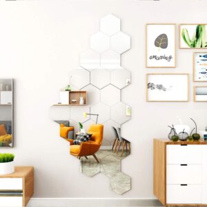 KimDaro Mirror Wall Stickers Non Glass Mirror Plastic Mirror 3D Hexagon Acrylic Mirror Wall Decor Self Adhesive Tiles (15 PCS)