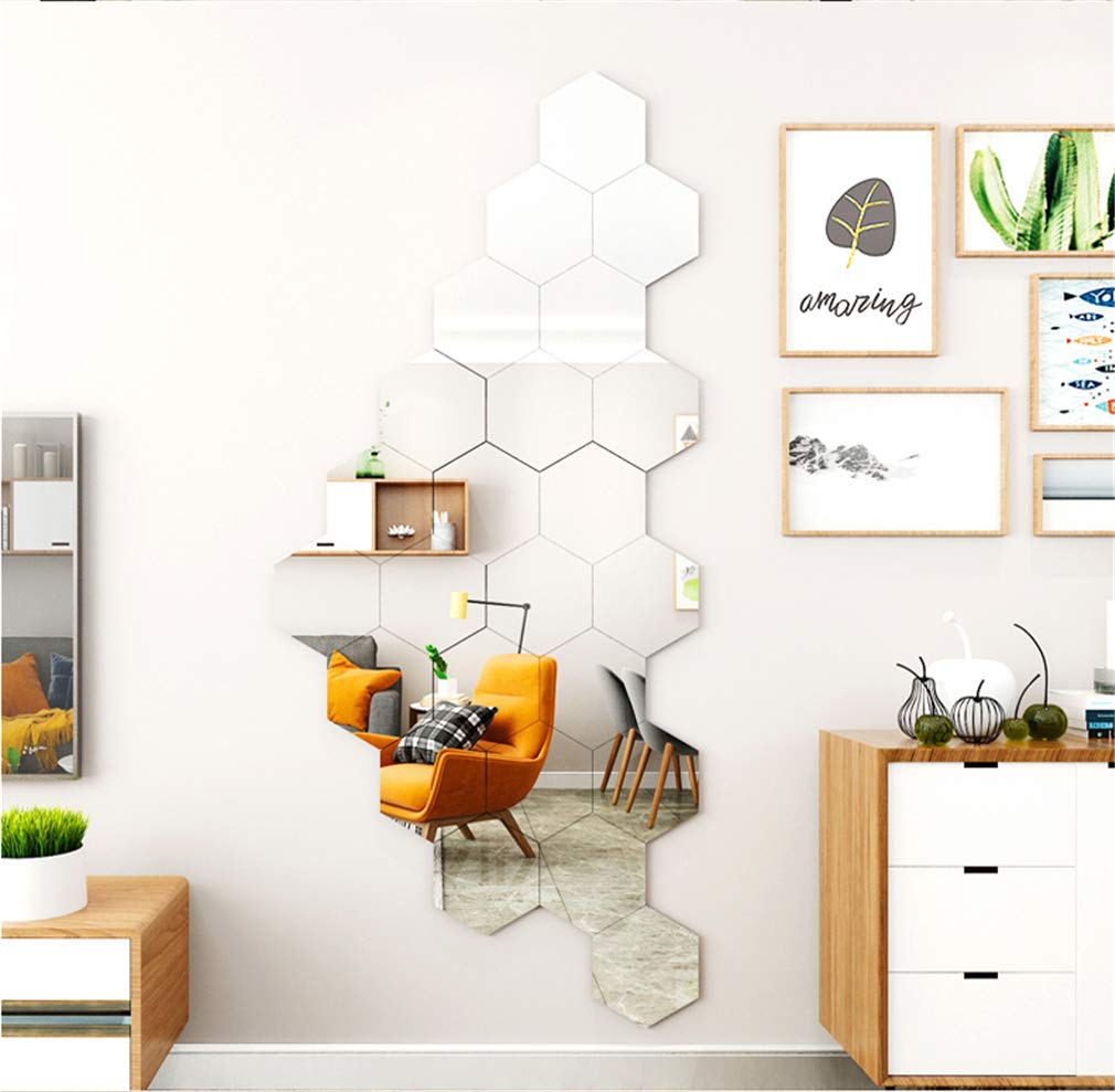 KimDaro Mirror Wall Stickers Non Glass Mirror Plastic Mirror 3D Hexagon Acrylic Mirror Wall Decor Self Adhesive Tiles (15 PCS)