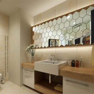 KimDaro Mirror Wall Stickers Non Glass Mirror Plastic Mirror 3D Hexagon Acrylic Mirror Wall Decor Self Adhesive Tiles (15 PCS)