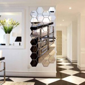 KimDaro Mirror Wall Stickers Non Glass Mirror Plastic Mirror 3D Hexagon Acrylic Mirror Wall Decor Self Adhesive Tiles (15 PCS)