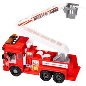 FUNERICA Large Fire Truck Toy with Lights and Sounds - Doors That Open - Big Folding Ladder - 7 Toy Figures and Firemen - Red Firetruck Engine for Toddlers and Kids