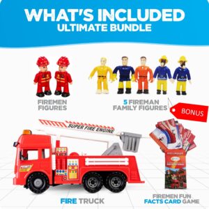 FUNERICA Large Fire Truck Toy with Lights and Sounds - Doors That Open - Big Folding Ladder - 7 Toy Figures and Firemen - Red Firetruck Engine for Toddlers and Kids