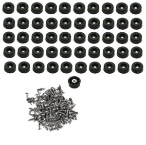 50 soft round rubber feet w/stainless steel screws - .437 h x 1.062 d - metal insert for strength made in usa, non slip, food safe, conflict minerals 3tg, bpa free, rohs & reach 3 prop 65 compliant.