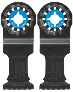 bosch osl114cc-2 2-pack 1-1/4 in. starlock oscillating multi tool metal & more curved-tec carbide extreme plunge cut blades for metal (nails and staples), wood with nails, pvc