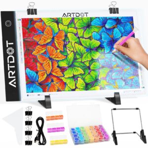 artdot a4 led light pad for diamond painting kits for adults, usb powered adjustable brightness diamond art light board with accessories