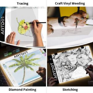 ARTDOT A4 LED Light Pad for Diamond Painting Kits for Adults, USB Powered Adjustable Brightness Diamond Art Light Board with Accessories