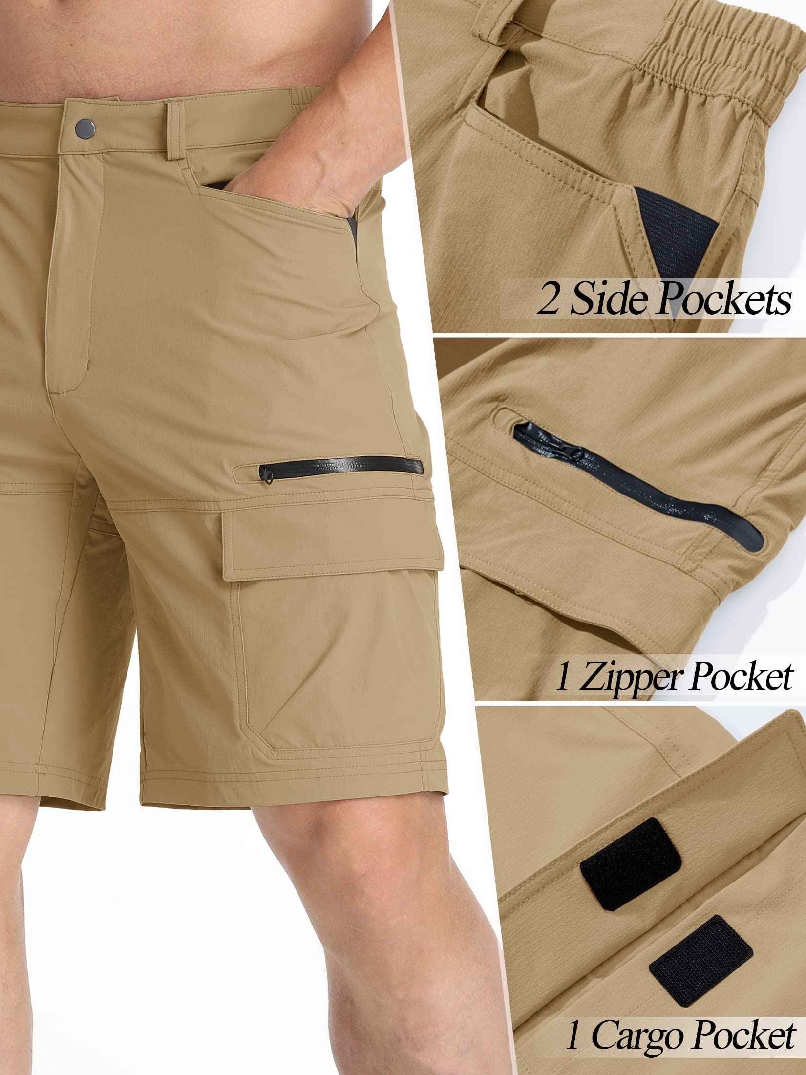 TACVASEN Mens Hiking Cargo Shorts Dress Casual Ligtweight Quick Dry Water Resistat Breathable Fishing Camping Shorts Khaki, 30