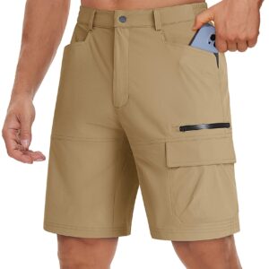 TACVASEN Mens Hiking Cargo Shorts Dress Casual Ligtweight Quick Dry Water Resistat Breathable Fishing Camping Shorts Khaki, 30