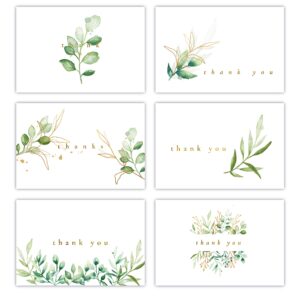 Gooji 4x6 Golden Greenery Thank You Cards with Envelopes (Bulk 36-Pack) | Wedding Thank You Cards, Bridal Shower Thank You Cards, Birthday Party, Baby Shower, Blank Notes Small Business