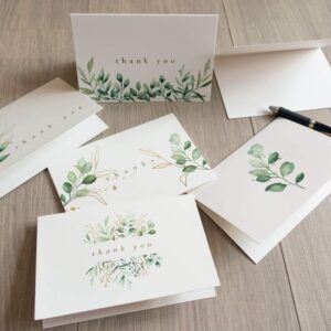 Gooji 4x6 Golden Greenery Thank You Cards with Envelopes (Bulk 36-Pack) | Wedding Thank You Cards, Bridal Shower Thank You Cards, Birthday Party, Baby Shower, Blank Notes Small Business