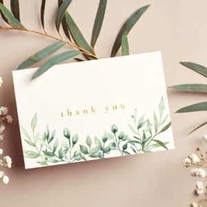 Gooji 4x6 Golden Greenery Thank You Cards with Envelopes (Bulk 36-Pack) | Wedding Thank You Cards, Bridal Shower Thank You Cards, Birthday Party, Baby Shower, Blank Notes Small Business