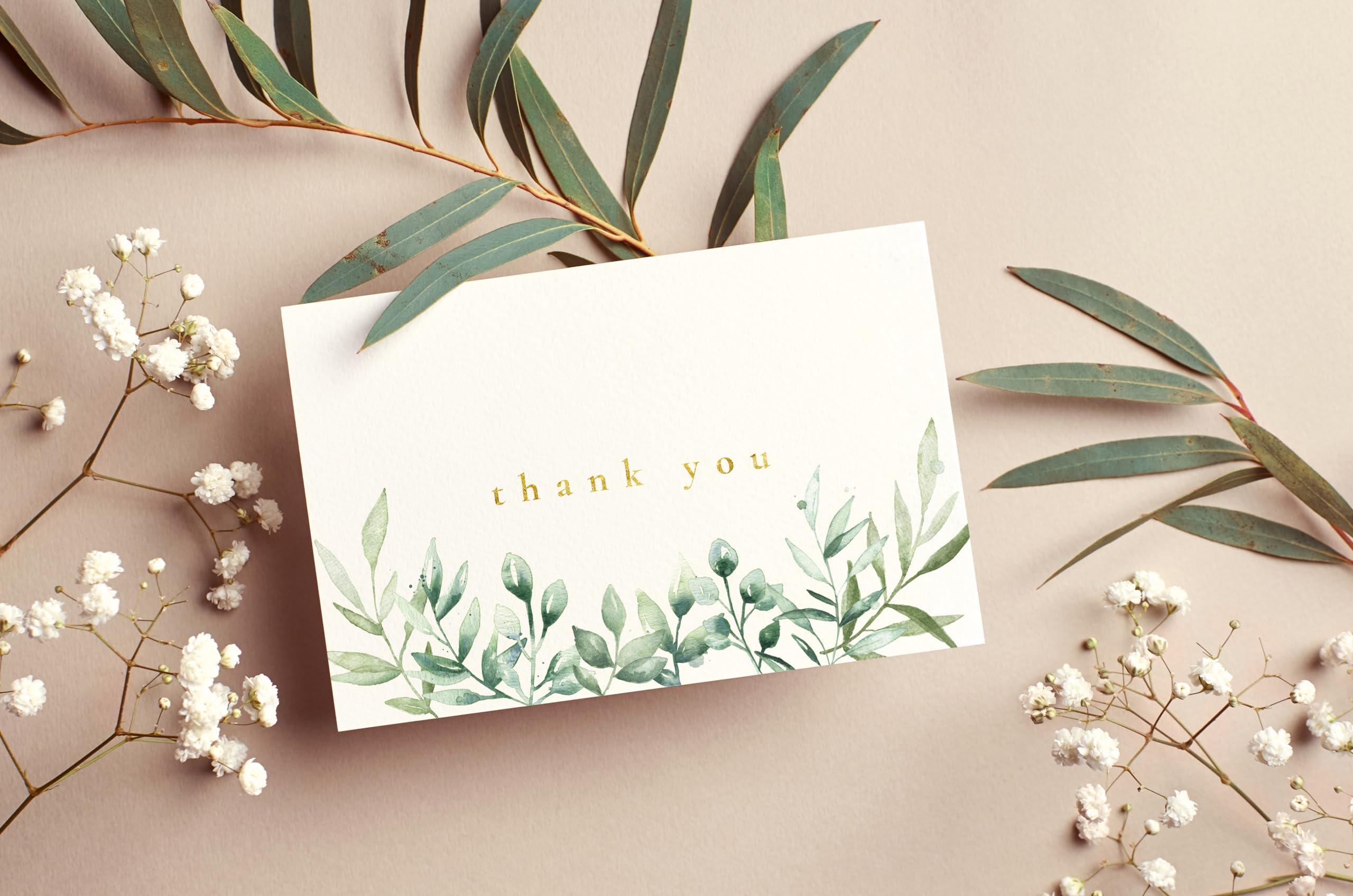 Gooji 4x6 Golden Greenery Thank You Cards with Envelopes (Bulk 36-Pack) | Wedding Thank You Cards, Bridal Shower Thank You Cards, Birthday Party, Baby Shower, Blank Notes Small Business