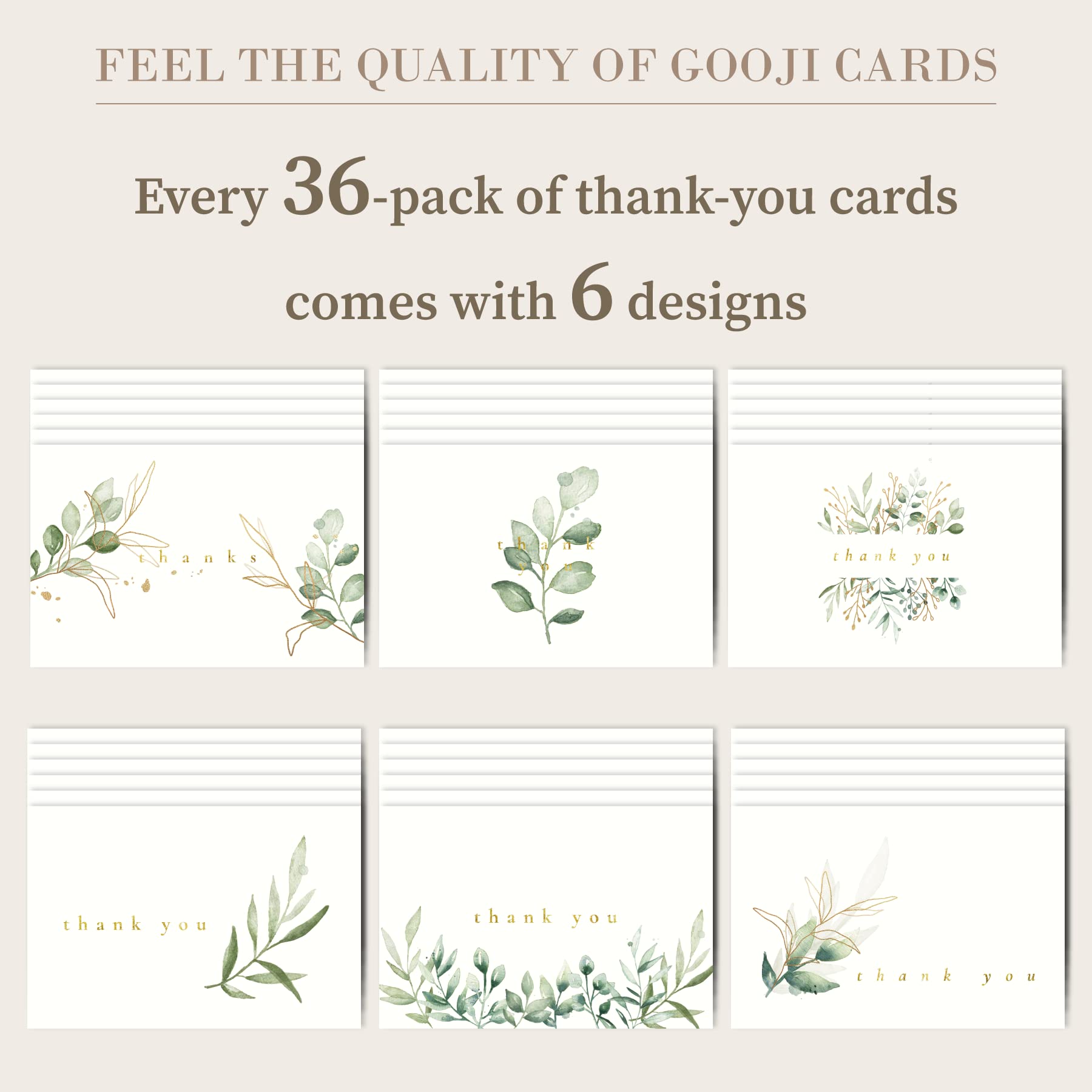 Gooji 4x6 Golden Greenery Thank You Cards with Envelopes (Bulk 36-Pack) | Wedding Thank You Cards, Bridal Shower Thank You Cards, Birthday Party, Baby Shower, Blank Notes Small Business