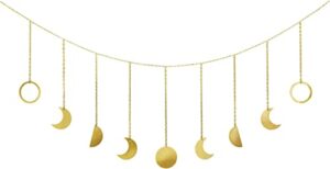 mkono moon phase wall hanging boho aesthetic room decor metal moons garland hanging art bohemian home decoration for girls room nursery bedroom livingroom dorm, ideal gift, gold, 50"