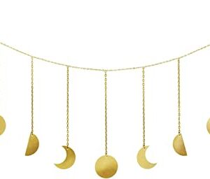 Mkono Moon Phase Wall Hanging Boho Aesthetic Room Decor Metal Moons Garland Hanging Art Bohemian Home Decoration for Girls Room Nursery Bedroom Livingroom Dorm, Ideal Gift, Gold, 50"