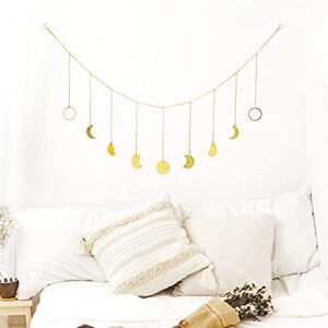 Mkono Moon Phase Wall Hanging Boho Aesthetic Room Decor Metal Moons Garland Hanging Art Bohemian Home Decoration for Girls Room Nursery Bedroom Livingroom Dorm, Ideal Gift, Gold, 50"