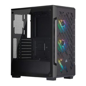 corsair icue 220t rgb airflow tempered glass mid-tower smart atx case - high airflow - three included sp120 rgb pro fans - black