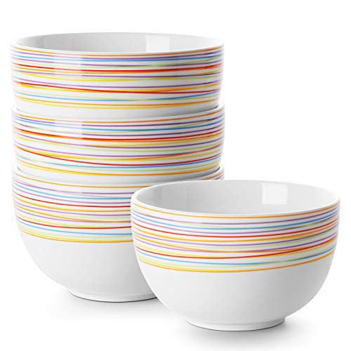 DOWAN 5.8" Deep Soup Bowls & Cereal Bowls - 30 Ounces Large Bowls Set of 4 for Kitchen - Ceramic Bowls for Cereal, Soup, Oatmeal, Salad, Ramen, Noodle, Rice - Dishwasher & Oven Safe (Multi)