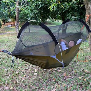 HongXingHai 3 in 1 Hammock with Mosquito Net and Rain Fly Outdoor Hammocks Tents for Camping (Green, L)