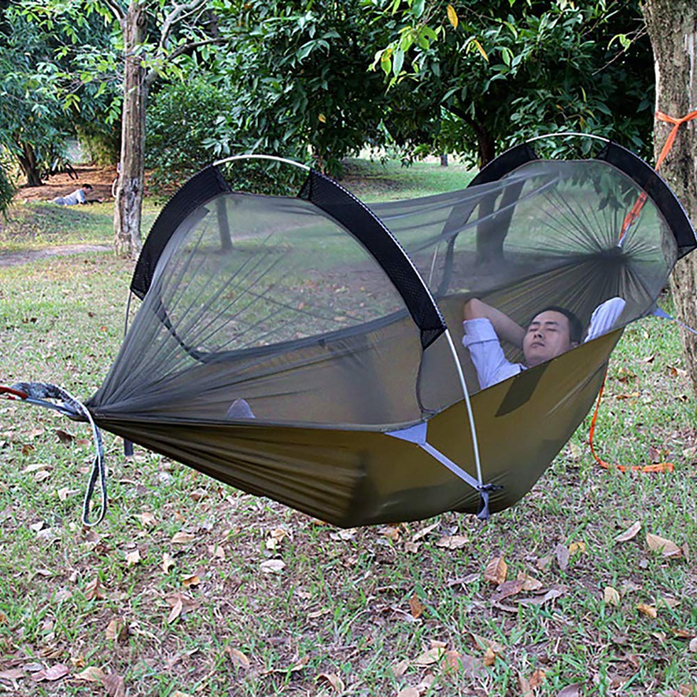 HongXingHai 3 in 1 Hammock with Mosquito Net and Rain Fly Outdoor Hammocks Tents for Camping (Green, L)