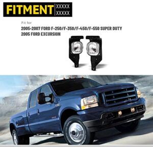 AUTOFREE Fog Lights for Ford 05-07 F250 350 450 550 Super Duty / 2005 Excursion Fog Lamps Replacement 1 Pair with Bulbs- H10 12V 42W (Clear Lens)