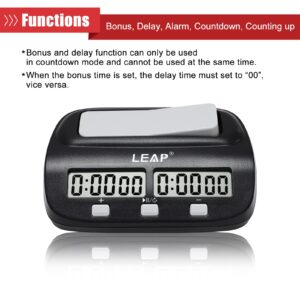 LEAP Chess Clock Digital Chess Timer Professional for Board Games Timer with Alarm Function Black (Official Store)