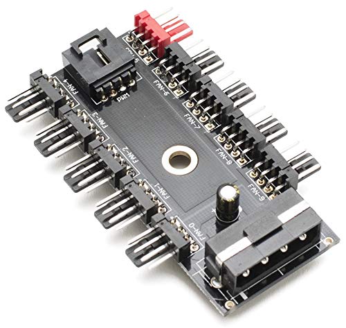 BUYMINERS.CA Chassis Fan Hub CPU Cooling 10 Port 12 V Molex to PWM Connector with 3 & 4 Pin - Efficient PC-Fan Controller System with Adhesive Tape Dedicated Supply from PSU to Link Multiple Points