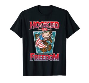 funny patriotic fishing fisherman hooked on freedom apparel