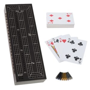 we games 3 player wood cribbage set - easy grip pegs and 2 decks of cards inside of board - black stained