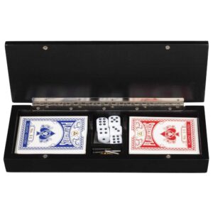 WE Games 3 Player Wood Cribbage Set - Easy Grip Pegs and 2 Decks of Cards Inside of Board - Black Stained