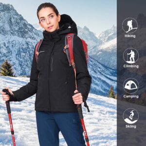 CAMEL CROWN Womens Ski Jacket Waterproof Snowboard Winter Snow Warm Ski Coat for Women New Black M