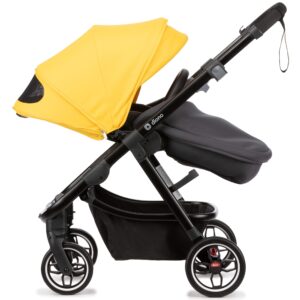 diono excurze baby, infant, toddler stroller, perfect city travel system stroller and car seat compatible, adaptors included compact fold, narrow ride, xl storage basket, yellow sulphur