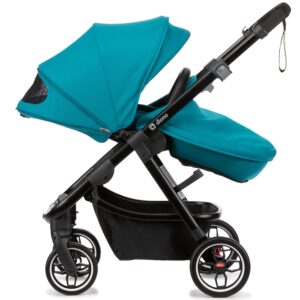 diono excurze baby, infant, toddler stroller, perfect city travel system stroller and car seat compatible, adaptors included compact fold, narrow ride, xl storage basket, blue turquoise