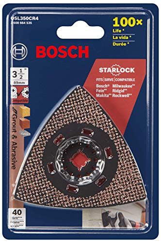 BOSCH OSL350CR4 1-Piece 3-1/2 In. Starlock Oscillating Multi Tool Grout & Abrasive Carbide 40 Grit Delta Sanding Pad for Sanding Applications in Wood, Wood with Paint and Thinset