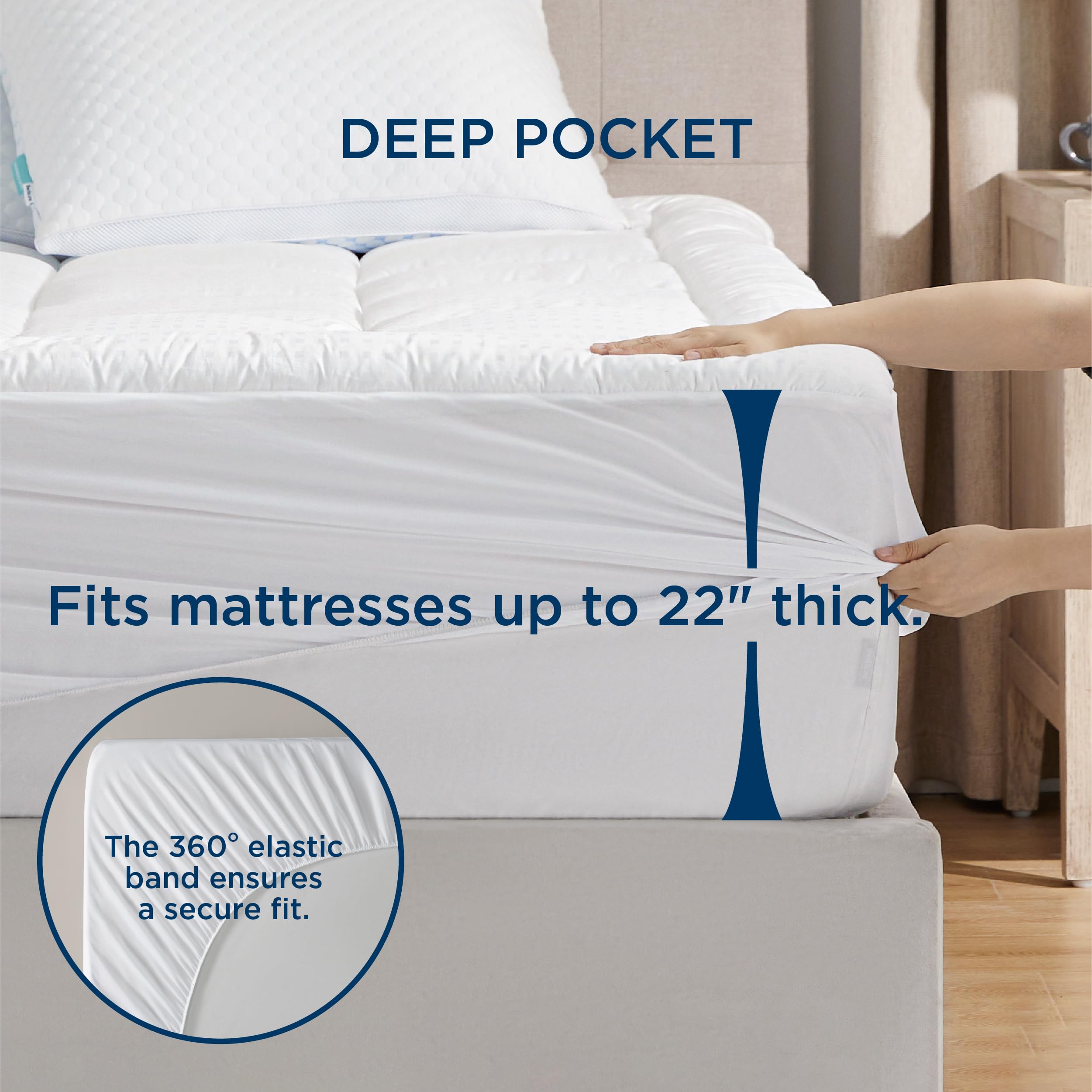 Bedsure Mattress Pad Queen Size - Soft Cotton Mattress Cover, Quilted Fitted Mattress Topper with Deep Pocket Fits 8-21 Inch Mattress, Breathable Fluffy Pillow Top, White