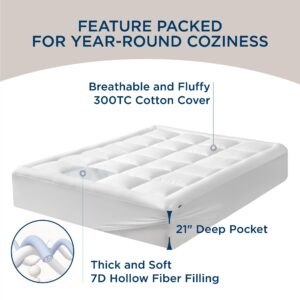 Bedsure Mattress Pad Queen Size - Soft Cotton Mattress Cover, Quilted Fitted Mattress Topper with Deep Pocket Fits 8-21 Inch Mattress, Breathable Fluffy Pillow Top, White