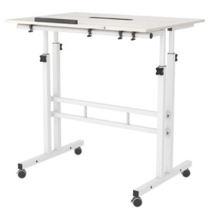 sogesfurniture Height Adjustable Sit Stand Workstation Mobile Standing Desk Home Office Desk with Standing and Seating,Maple BHUS-101-2MP