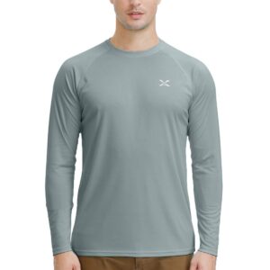 men's long sleeve shirts lightweight upf 50+ sun protection spf t-shirts hiking fishing running(grey l)