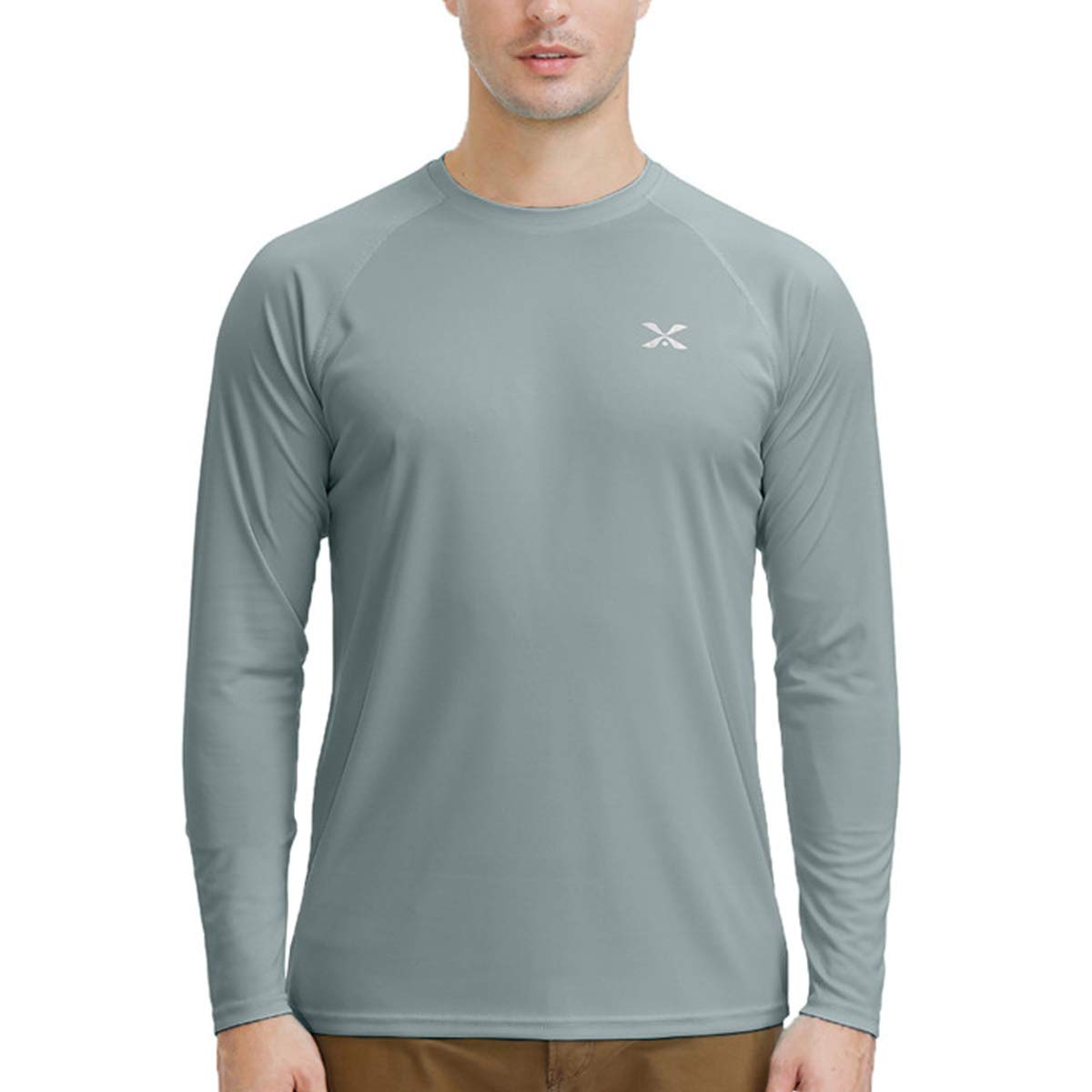 Men's Long Sleeve Shirts Lightweight UPF 50+ Sun Protection SPF T-Shirts Hiking Fishing Running(Grey L)