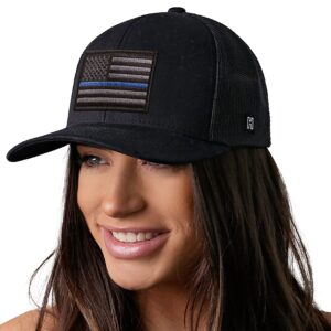 HAKA Thin Blue Line Hat, American Flag Trucker Hat for Men & Women, Honoring Law Enforcement Officers, Adjustable Baseball Cap