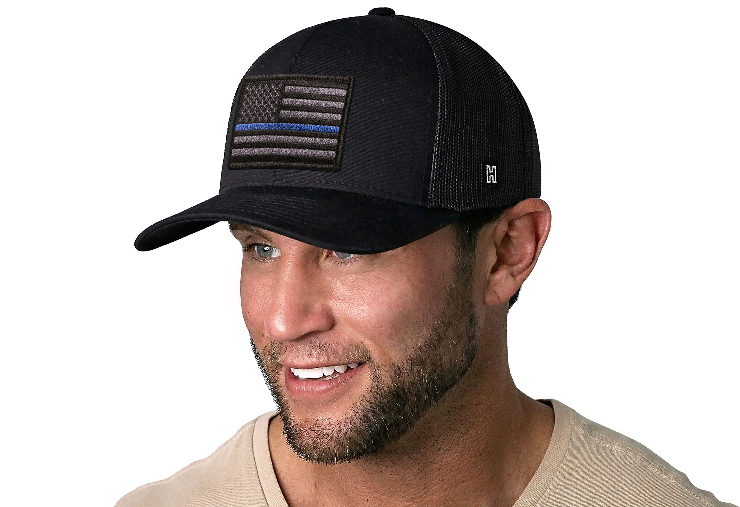 HAKA Thin Blue Line Hat, American Flag Trucker Hat for Men & Women, Honoring Law Enforcement Officers, Adjustable Baseball Cap