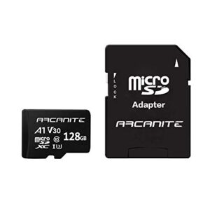 arcanite 128gb microsdxc memory card with adapter - a1, uhs-i u3, v30, 4k, c10, micro sd, optimal read speeds up to 90 mb/s