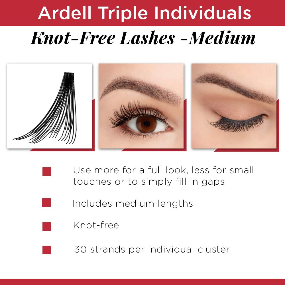 Ardell False Eyelashes Triple Individuals Knot-Free Medium Black 4 Pack