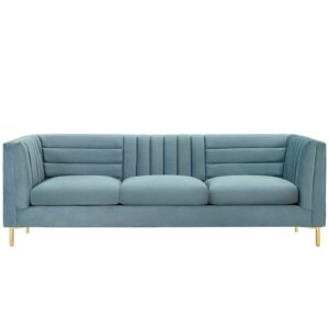 modway ingenuity channel tufted performance velvet sofa, light blue