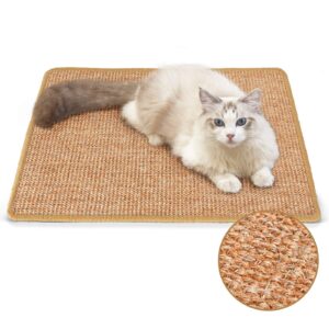 fukumaru cat scratcher mat, 23.6 x 15.7 inch natural sisal cat scratch mats, horizontal cat floor scratching pad rug with sticky velcro tapes, protect couch and carpets