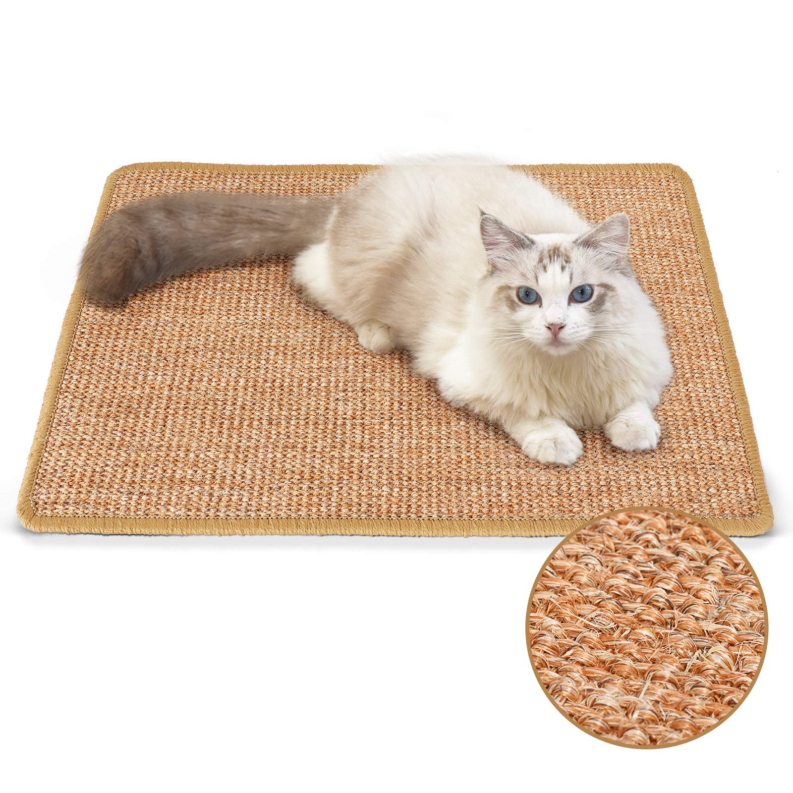 FUKUMARU Cat Scratcher Mat, 23.6 X 15.7 Inch Natural Sisal Cat Scratch Mats, Horizontal Cat Floor Scratching Pad Rug with Sticky Velcro Tapes, Protect Couch and Carpets