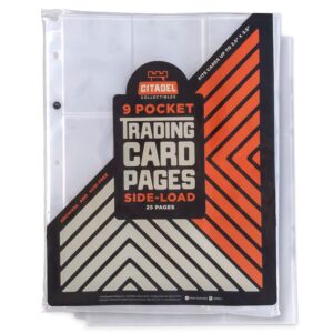 9-pocket trading card pages, side-load | protective sleeves for standard size cards | tcgs, sports, and collectible card games| acid-free transparent plastic sheets for 3-ring trading card binders