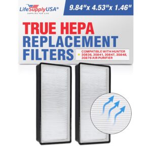 lifesupplyusa true hepa filter replacement compatible with hunter 30836, 30841, 30847, 30848, 30876 air purifier (2-pack)