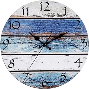 eruner home decor clock,wall clock 14" silent non ticking quartz - battery operated, vintage shabby beachy ocean paint boards wooden round home decoration wall clock(victor hugo)